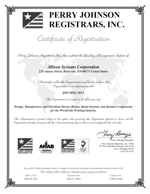 ISO 9001:2015 Registration | Allison Blades